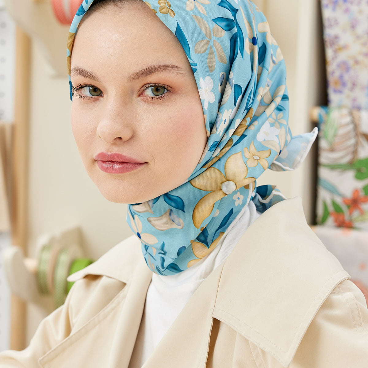 Pro Line Florie Desen Eşarp - Turkuaz - Beyaz – Emproyal